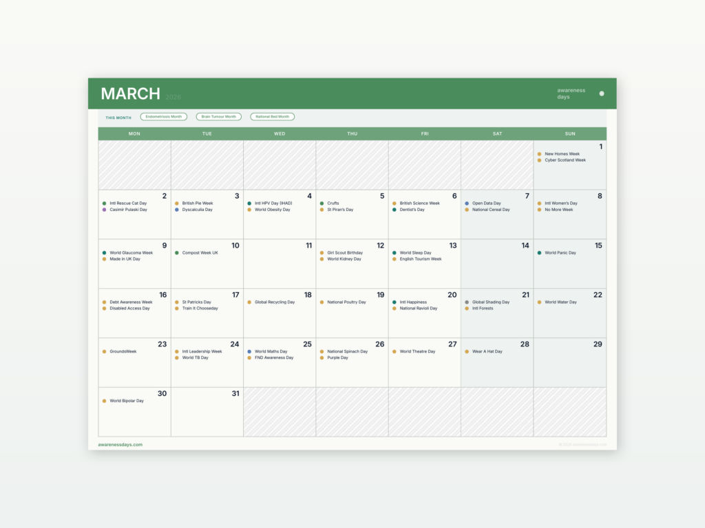 Awareness Days Desktop Calendar 2026 | Awareness Days